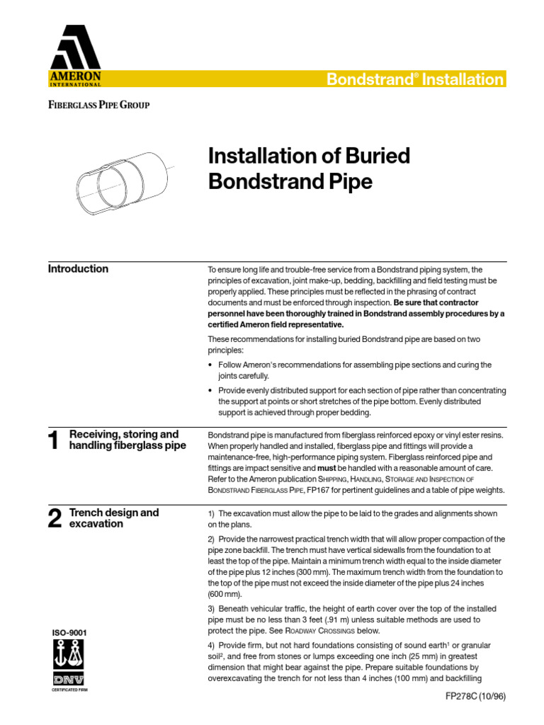 Buried Bondstrand Pipe Installation Guide | PDF | Pipe (Fluid ...