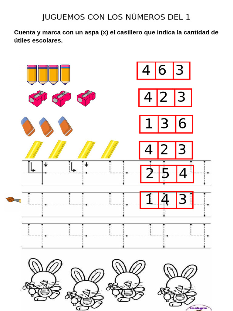 Contar Útiles Escolares del 1 al 6 | PDF