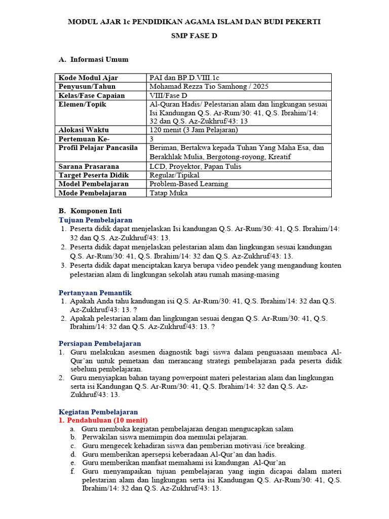 Modul Ajar 3 2024 Kls 8 | PDF