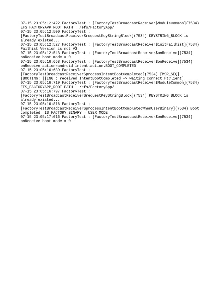 Factory Test Broadcast Receiver Logs | PDF