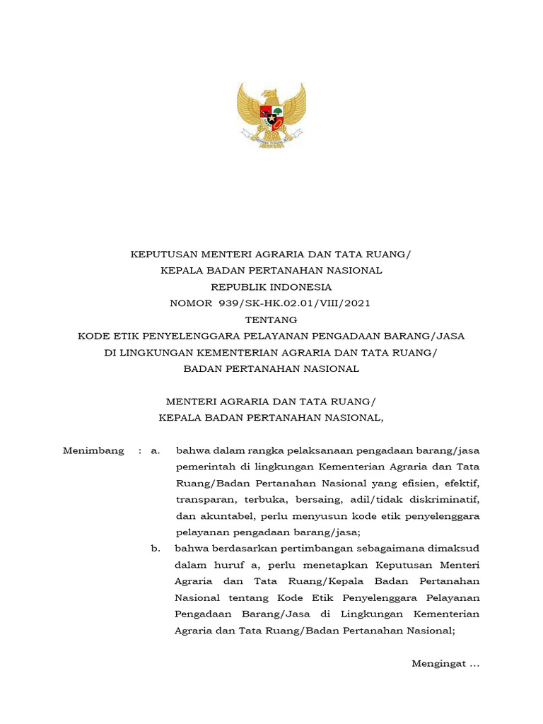 SK Kode Etik Penyelenggara Pengadaan Barang Dan Jasa - Garuda | PDF