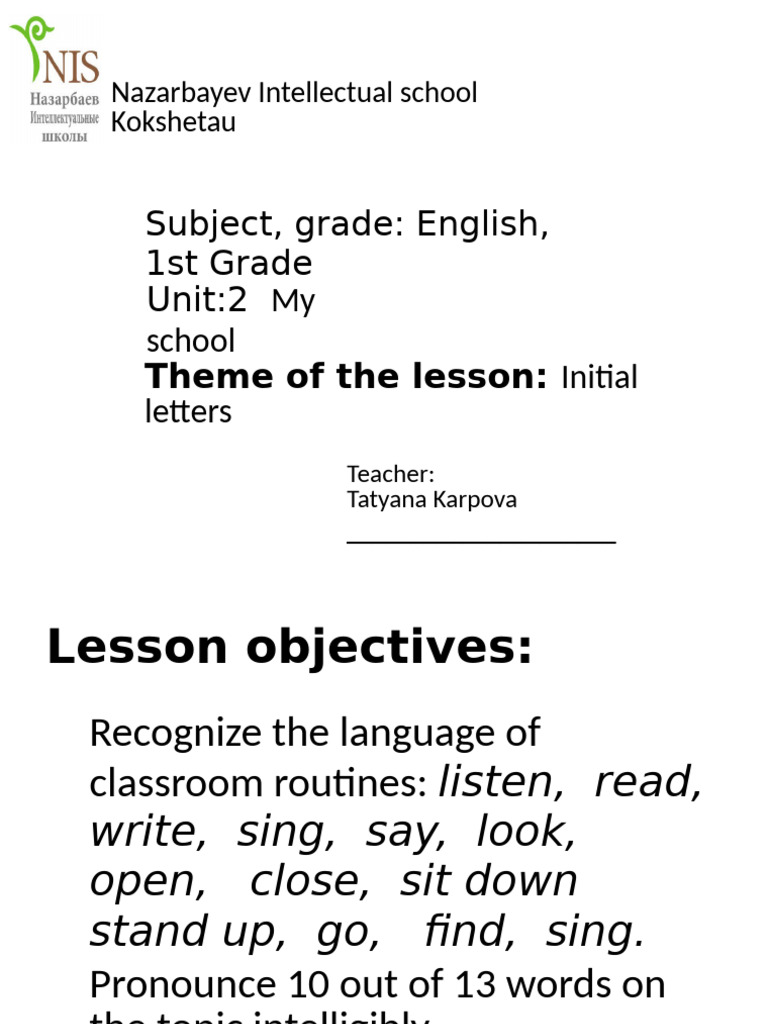 English Grade 1 Unit 2 My School PPPslide | PDF