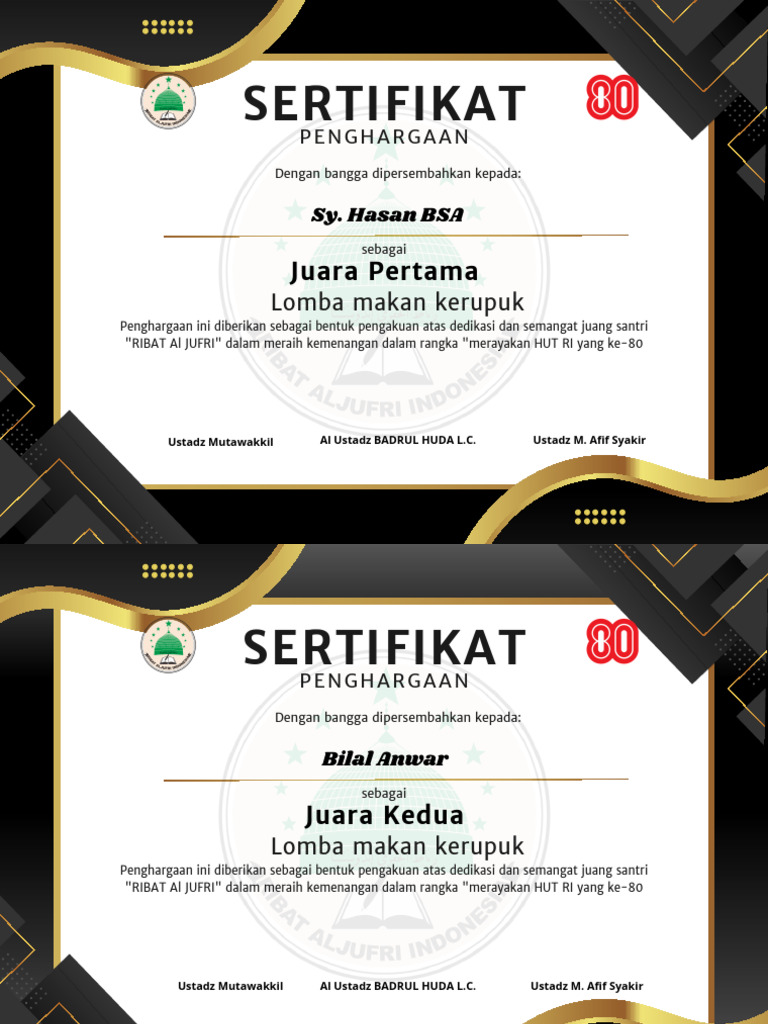 Hitam Emas Gradasi Modern Sertifikat Penghargaan Juara Lomba - 20250818 ...