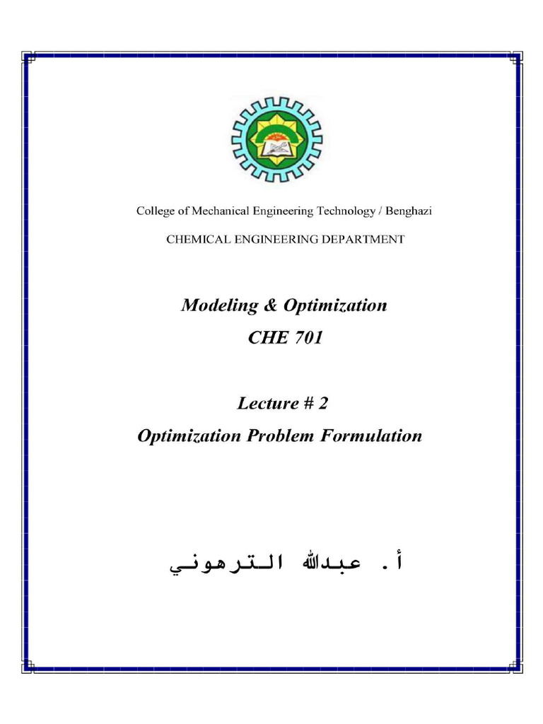 LECTURE #2 Optimization Problem Formulation | PDF