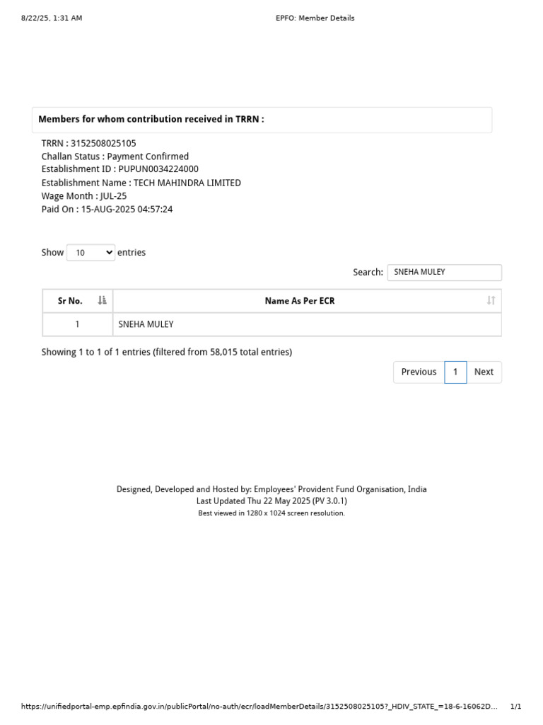 EPFO - Member Details - Aug 2025 | PDF