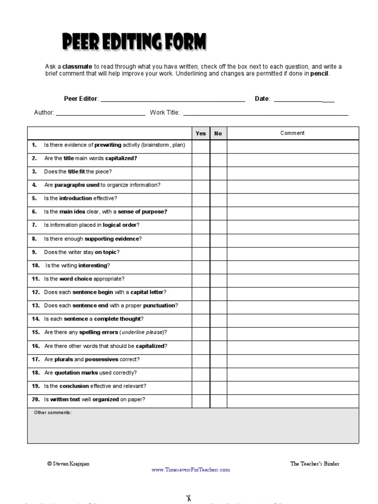 Peer Editing Form | PDF | Punctuation | Text