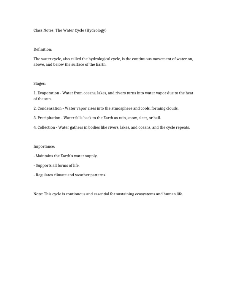 Class Notes Water Cycle | PDF