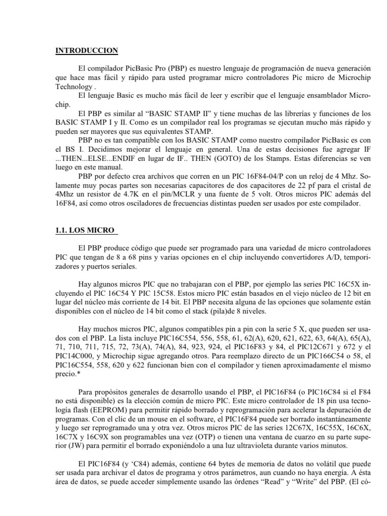 Picbasic Manual Español | Descargar gratis PDF | Poco | Compilador
