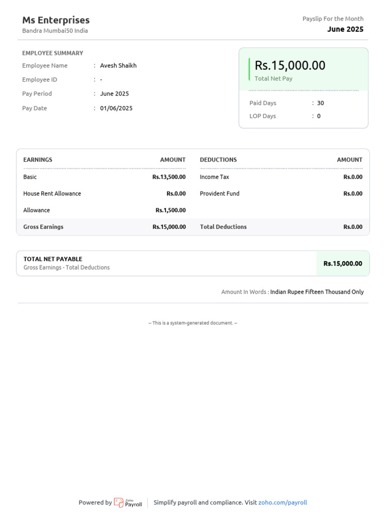 Payslip - Jun 2025 8010406850894480477 1749208127425 | PDF