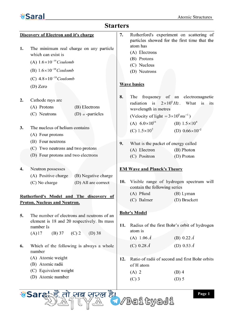 Starter Questions Atomic Structure | PDF