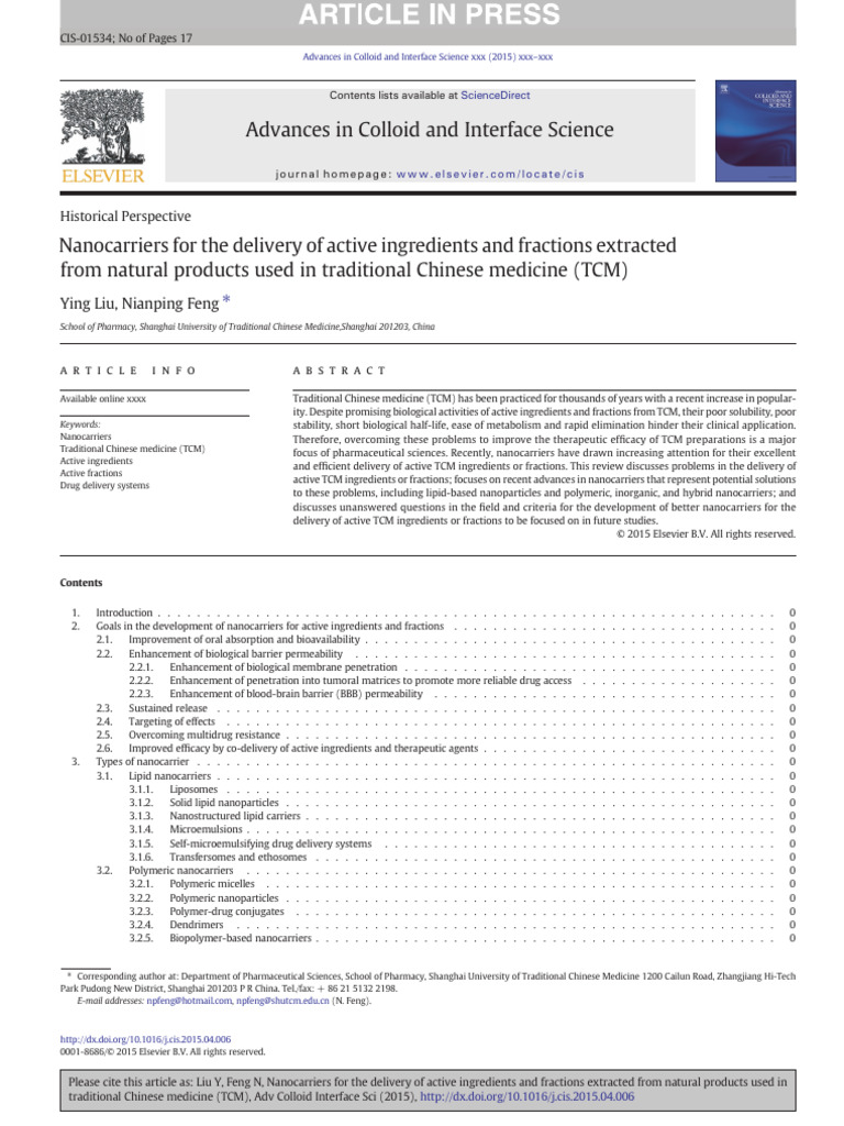 Nanocarriers in Traditional Chinese Medicine | PDF | Chemotherapy ...