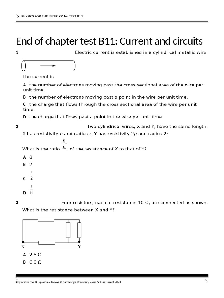 IB Physics Test: Current and Circuits | PDF | Electric Current | Resistor