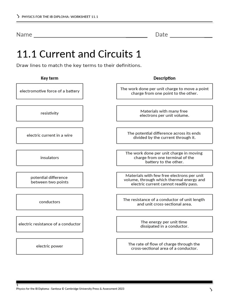 IB Physics Current and Circuits Worksheets | PDF | Electric Current ...