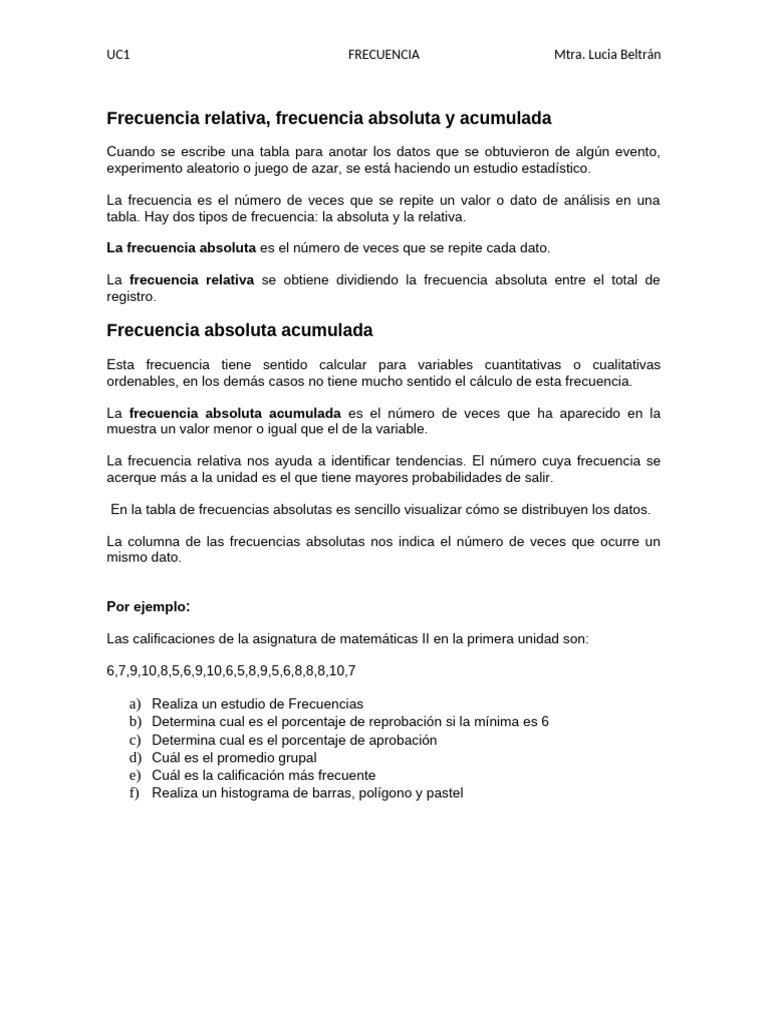 Ejemplo de Frecuencia Relativa y Frecuencia Absoluta | PDF ...