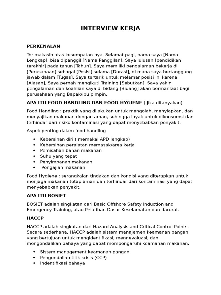 Tips Sukses Interview Kerja dan Keamanan Pangan | PDF