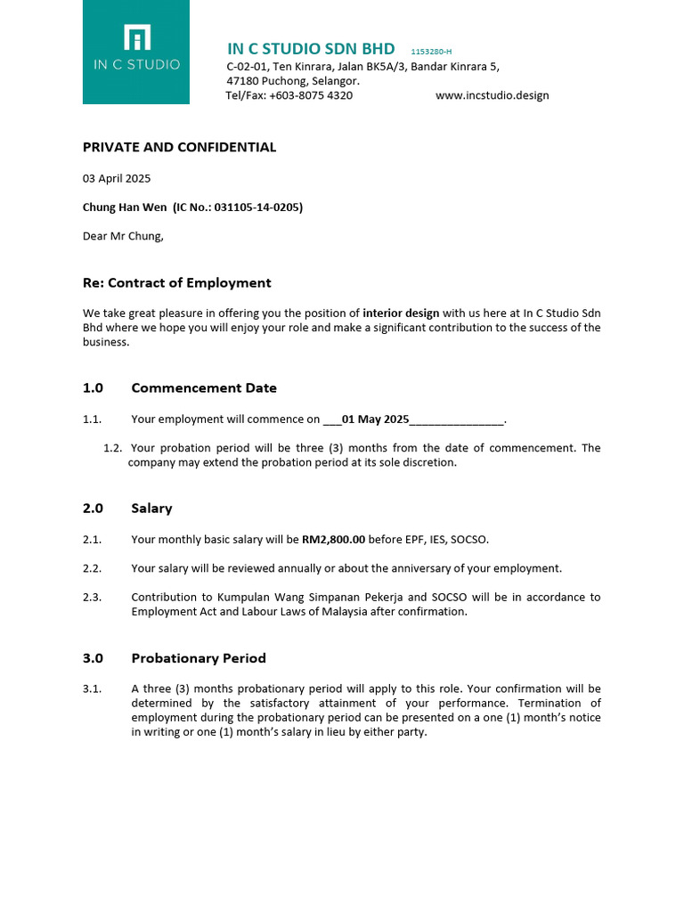 In C Offer Letter-Han Wen Signed | PDF