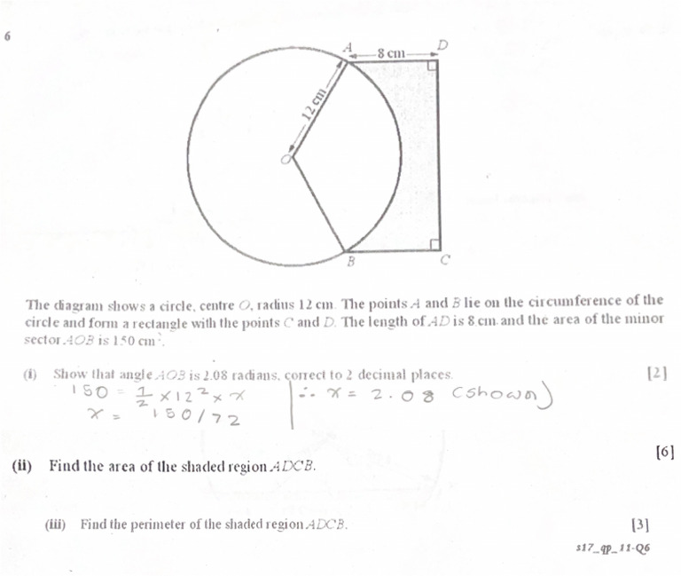 The Diagram Shows A Circle, Centre O, Radius 12 Cm. The Points A and B ...