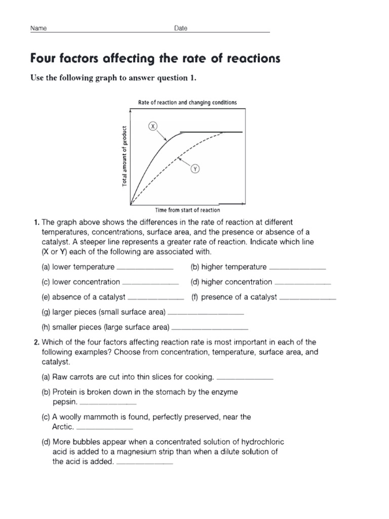 Worksheet Rate of Reaction Chemistry | PDF