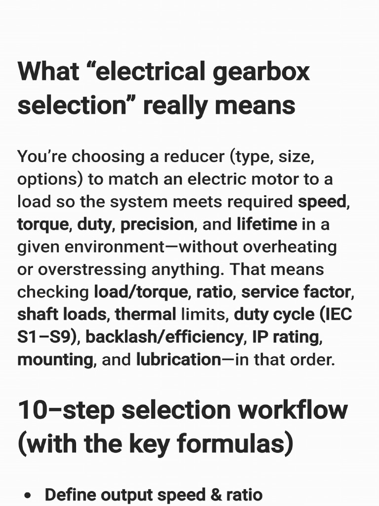 Electrical Gearbox Selection | PDF