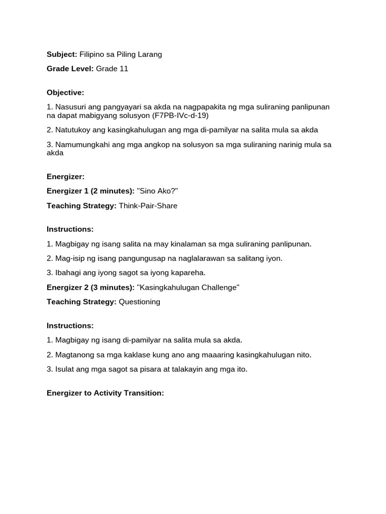 Lesson Plan | PDF
