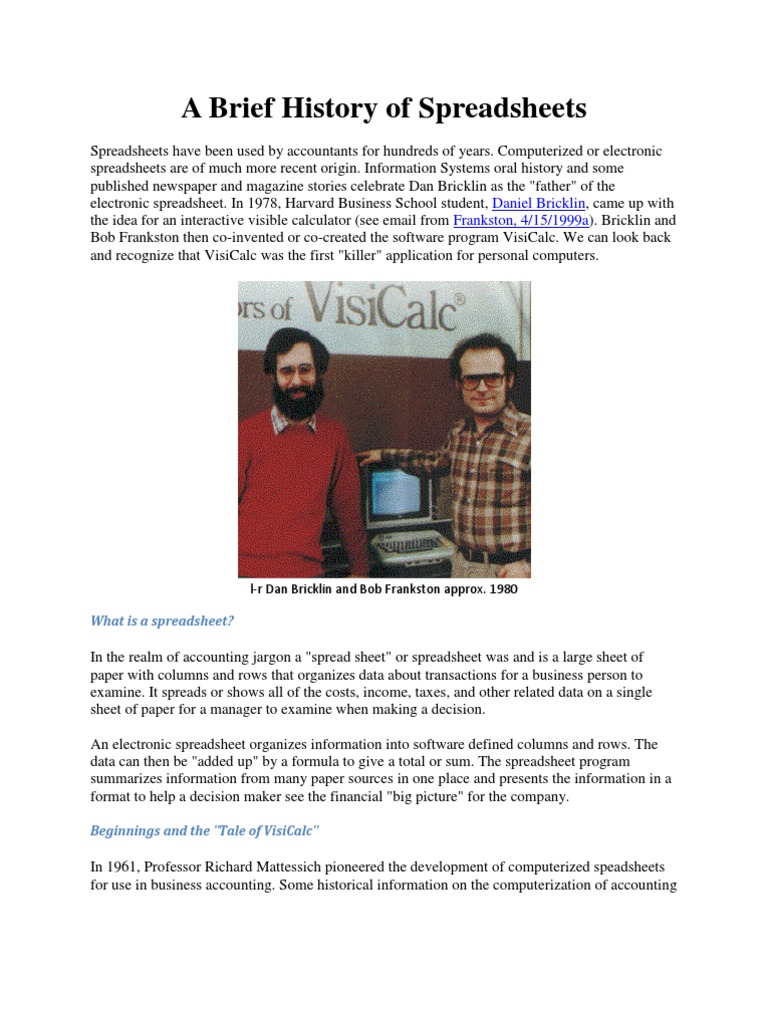 A Brief History of Spreadsheets | PDF | Spreadsheet | Microsoft Excel