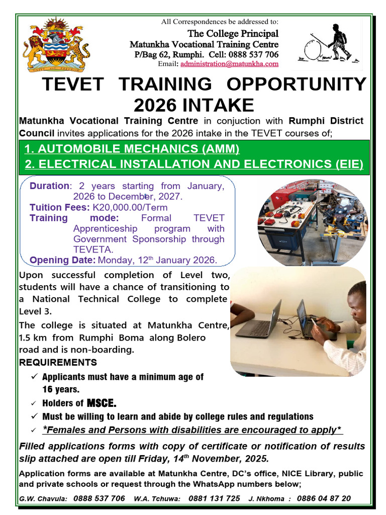 Matunkha VTC 2026 Intake Advert-2 | PDF | Educational Stages