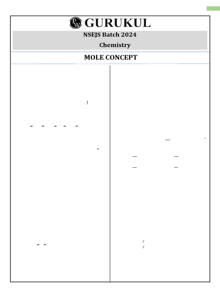 NSEJS 2024 Chemistry Mole Concept Quiz | PDF | Mass Concentration ...