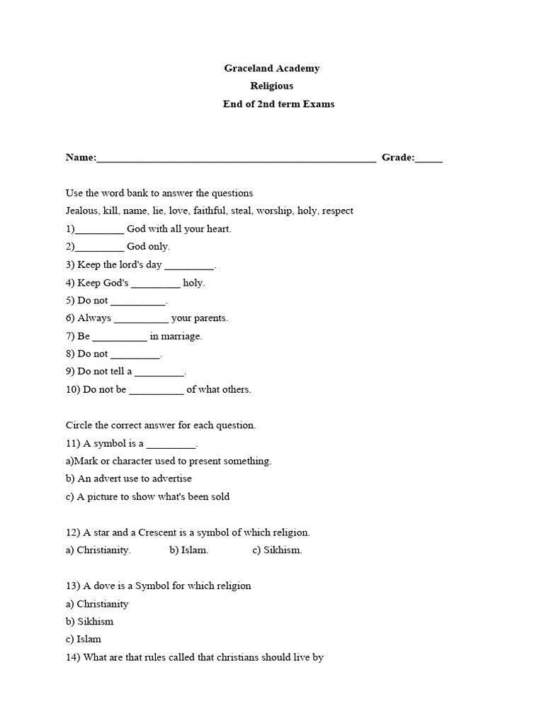 Graceland Academy Religious Exam Guide | PDF | Saint Peter | Jesus