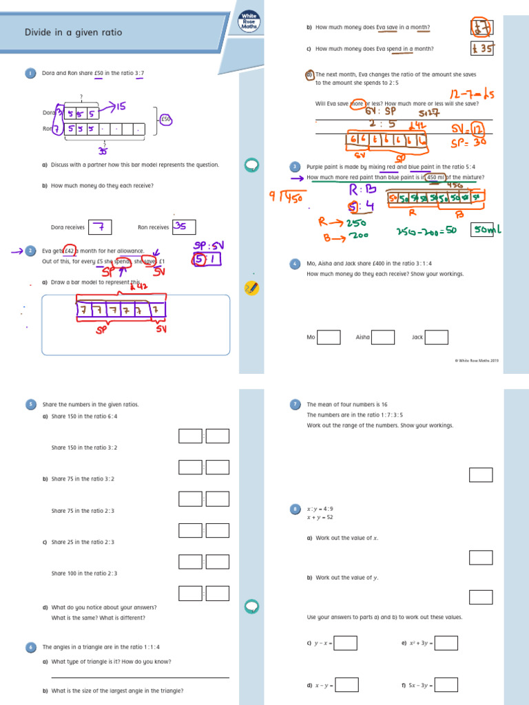 Y8 Autumn Block 1 WO5 Divide in A Given Ratio 2019 1 | PDF | Ratio ...
