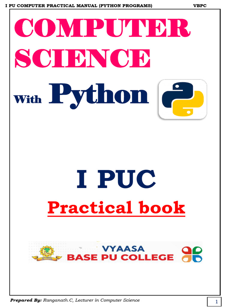 I Pu Computer Science Practical Manual Vyaasa Base Pu College - 2025-26 ...
