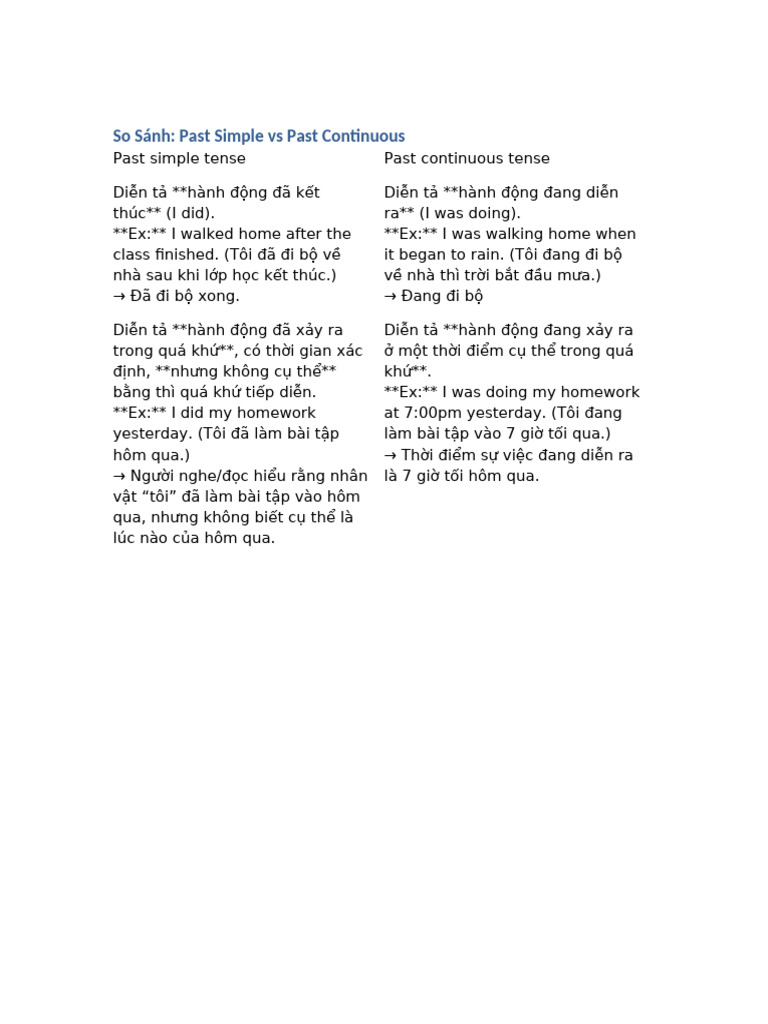 Comparison Past Simple Vs Continuous | PDF