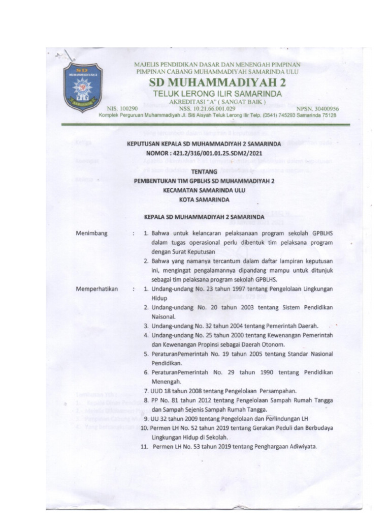 SK Tim Adiwiyata | PDF