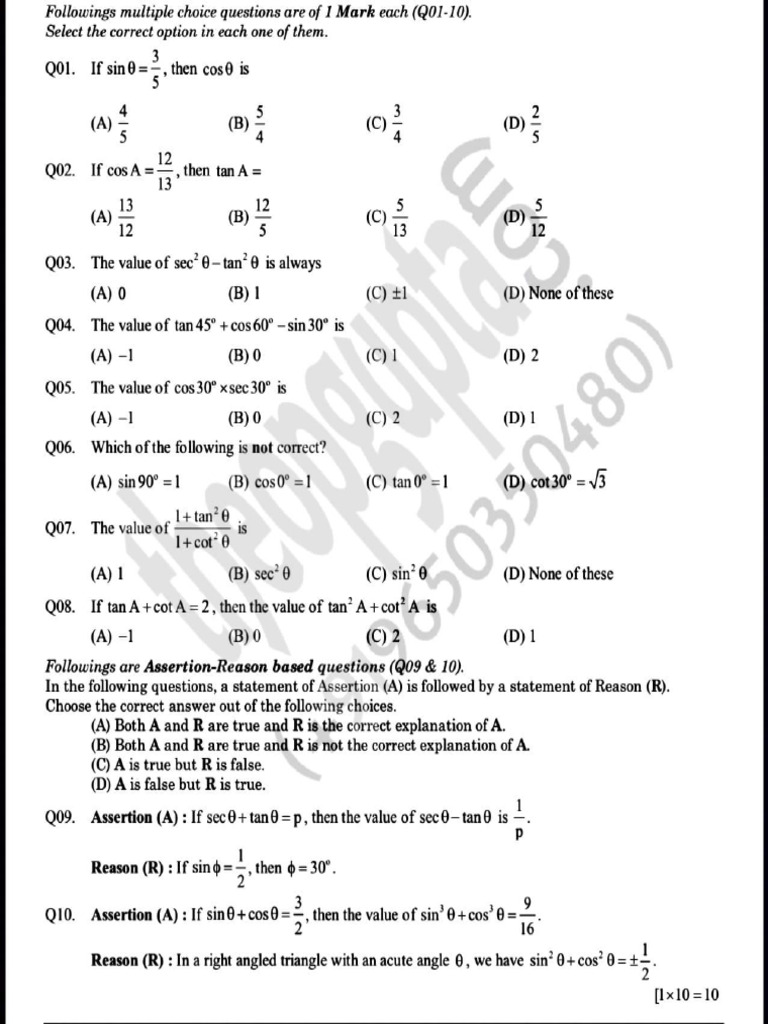 Trigonometry Practice Questions and Solutions | PDF | Trigonometric ...