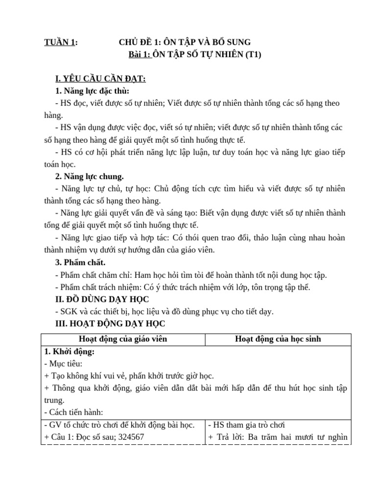 Tuan 1 - TOÁN | PDF