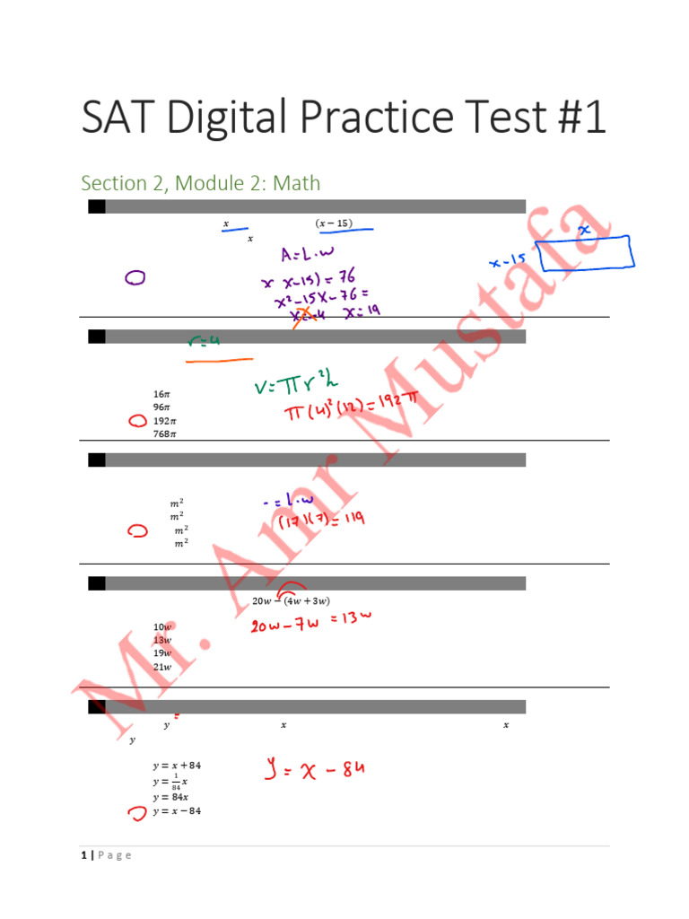 SAT Digital Practice Test 1 Section 2 Module 2 Math Explanation | PDF ...
