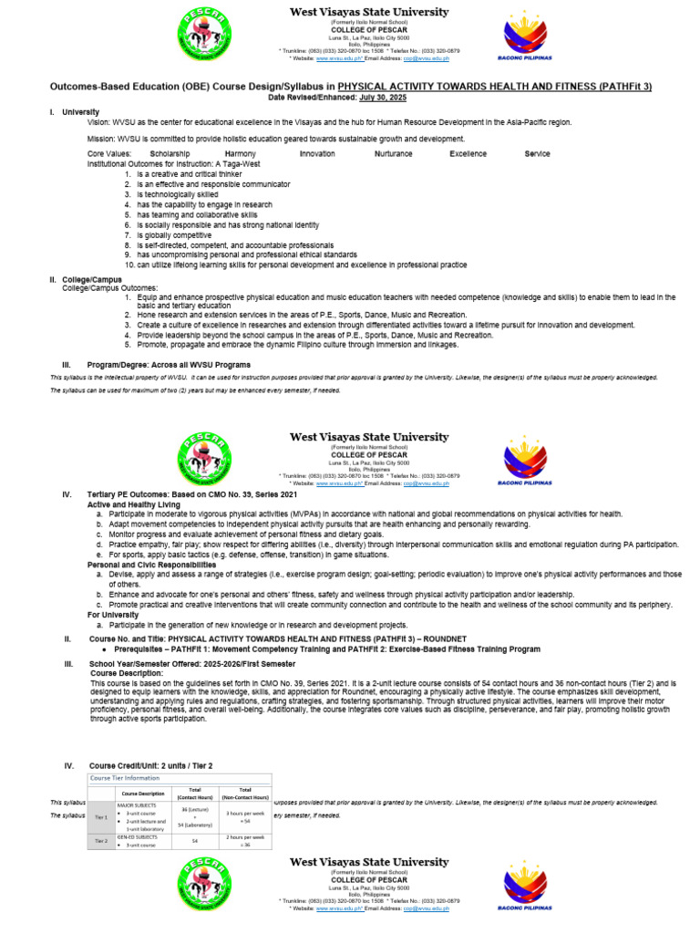 PATHFit 3 Syllabus Overview | PDF | Educational Assessment | Physical ...