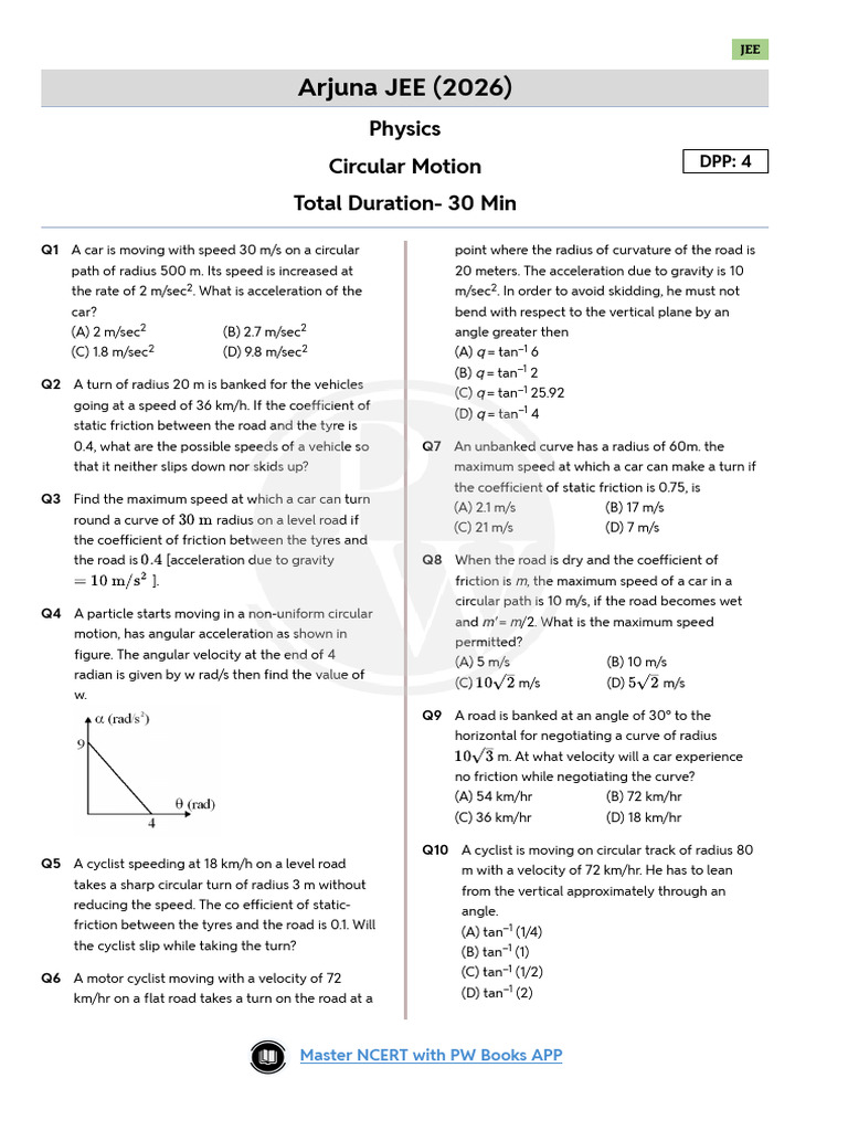 Circular Motion DPP 04 (Extra DPP) | PDF | Acceleration | Friction
