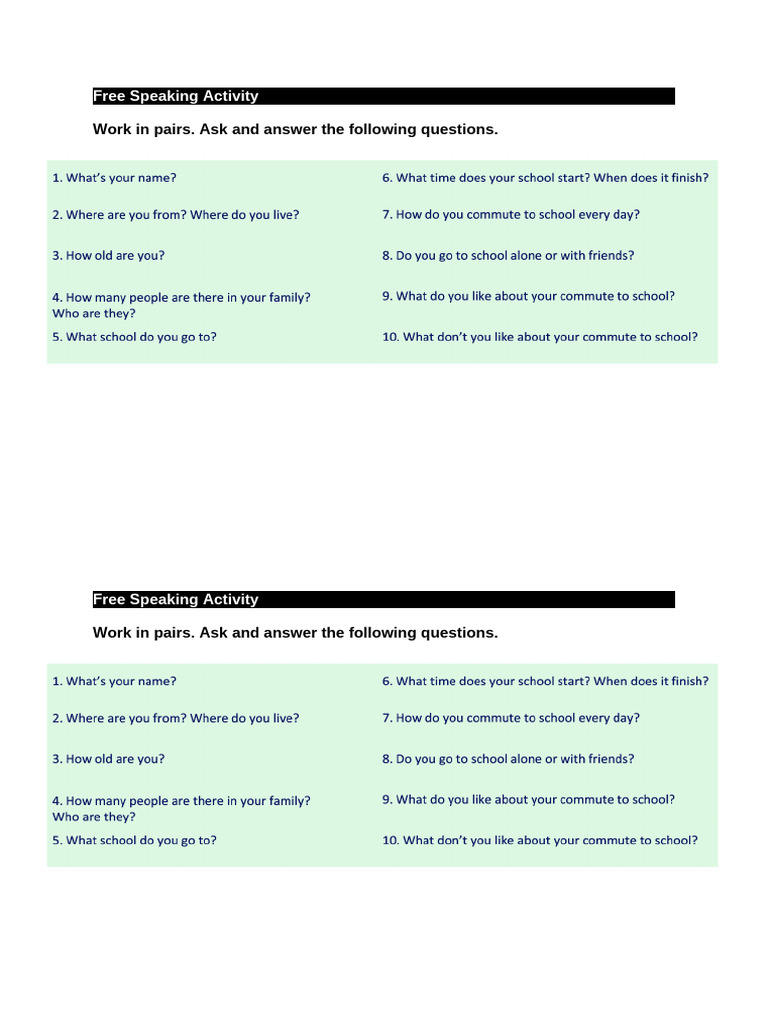 Free Speaking Activity | PDF