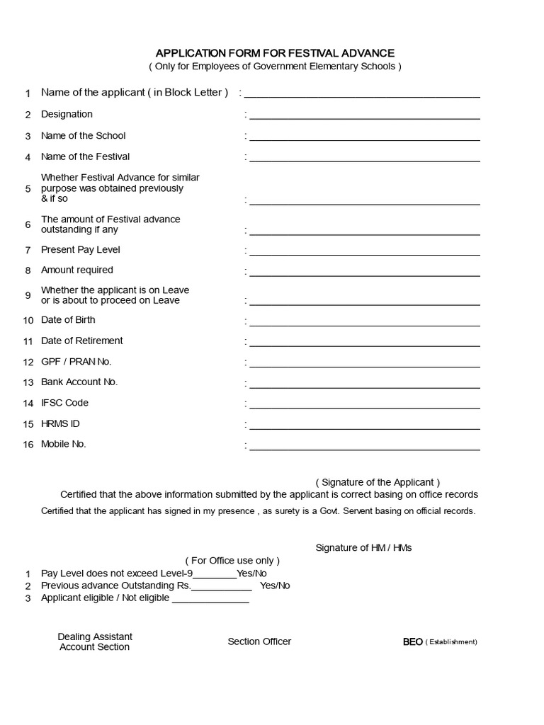 Festival Advance Application Form for Teachers | PDF