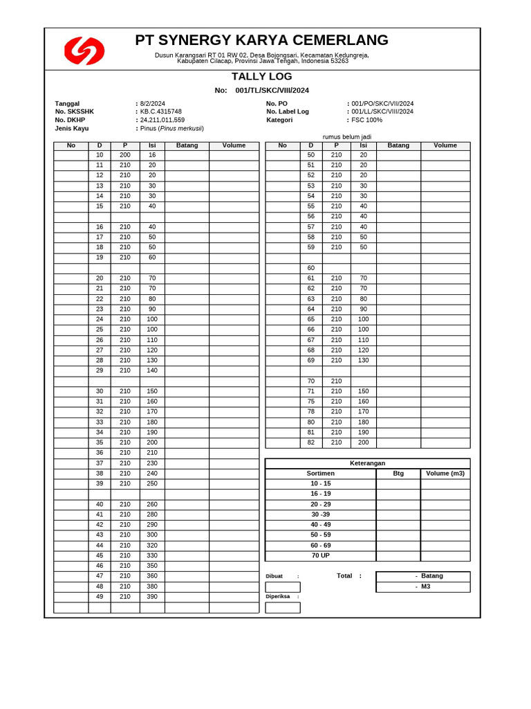 Tally Log - SKC | PDF
