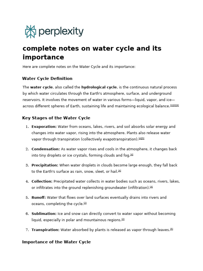 Water Cycle Overview and Importance | PDF | Water Cycle | Water