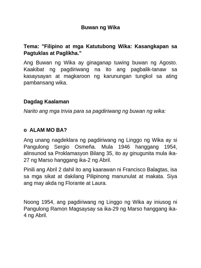 TRIVIA Buwan NG Wika Trivia | PDF