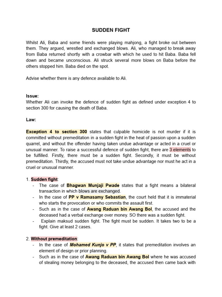 Sudden Fight Defense Analysis | PDF | Crimes | Crime & Violence