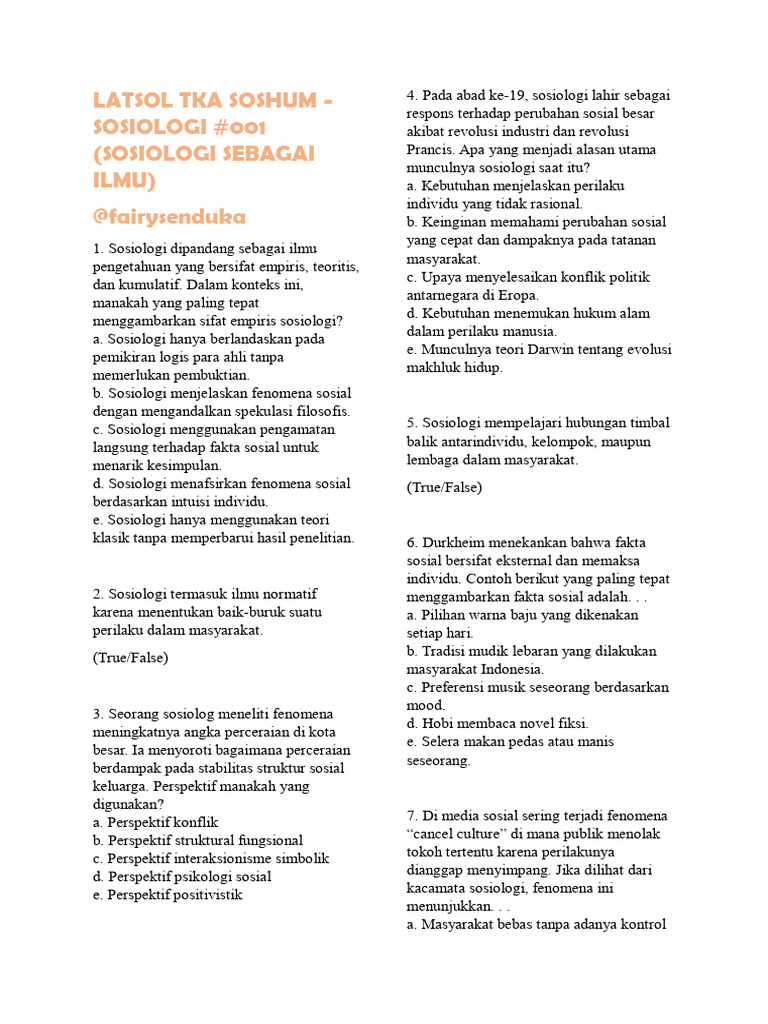 001 Latsol Tka Soshum - Sosiologi @fairysenduka | PDF