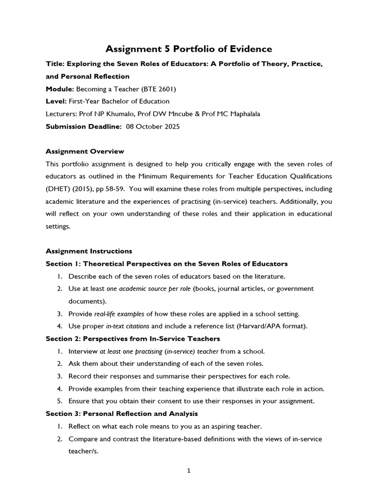 Portfolio Assignment - The Seven Roles of Educators | PDF | Teachers | Learning