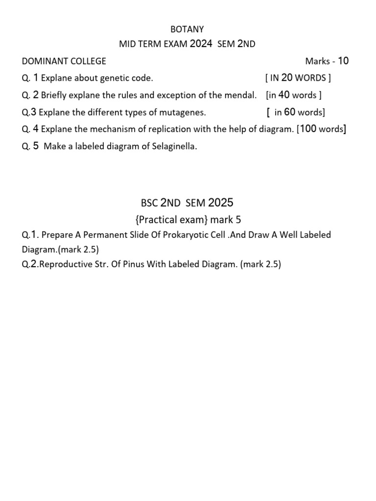 BSC 2nd Sem 2025 Botany | PDF