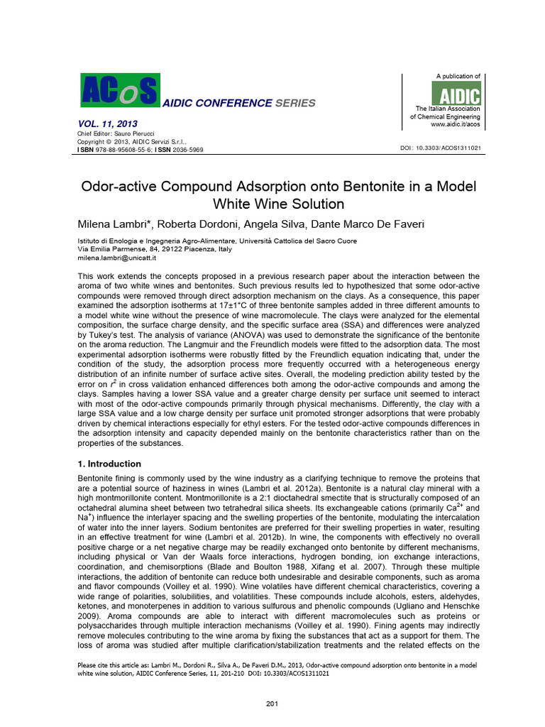 Odor-active Compound Adsorption in Wine | PDF | Adsorption | Chemistry
