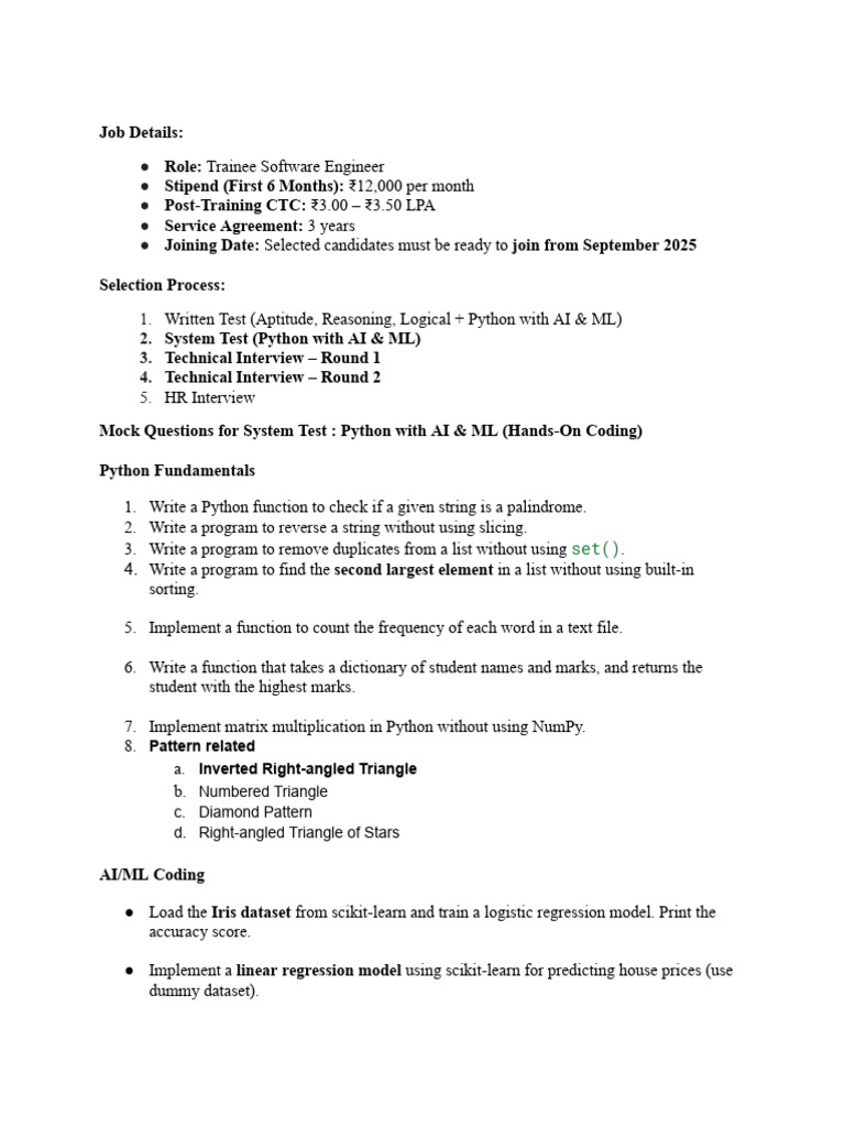 Techouts JD & Mock Interview Questions | PDF | Machine Learning ...