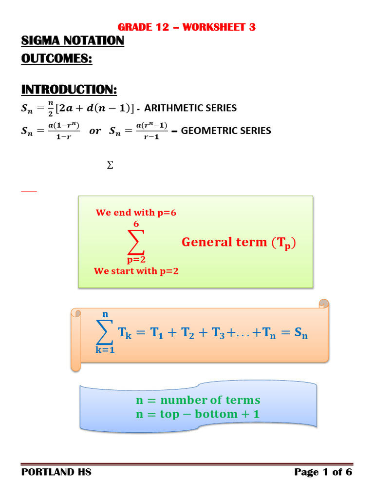 Term 1 - Ws 3 Sigma Notation 2024 | PDF | Number Theory | Arithmetic