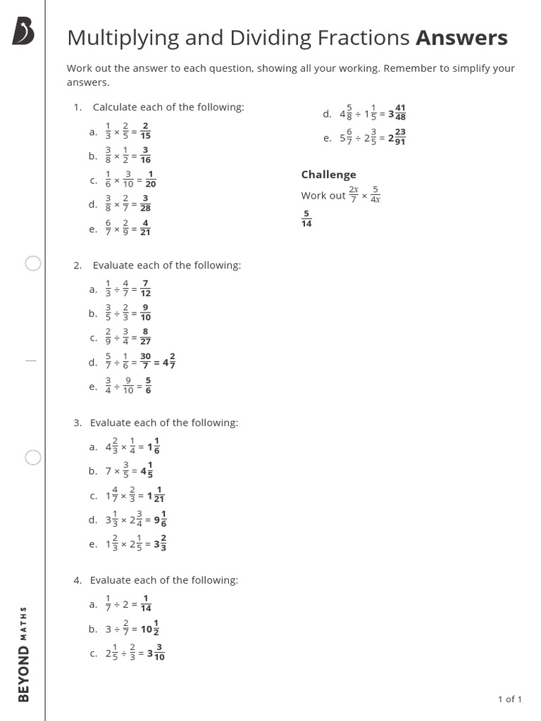 Multiplying and Dividing Fractions - Answers | PDF